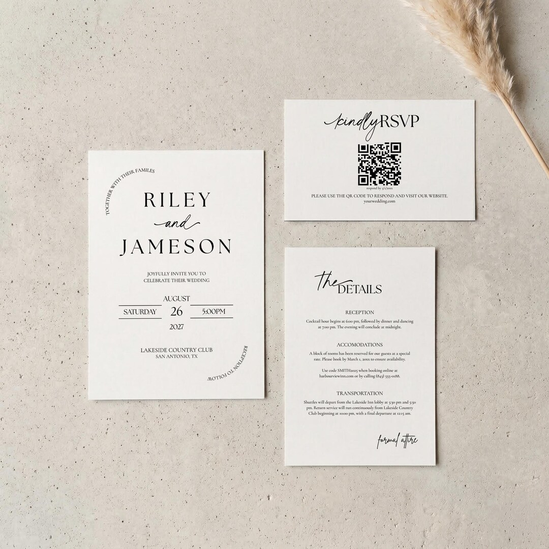 Wedding Invitation Suite | Canva Template Bundle | Circular Arc Text ...