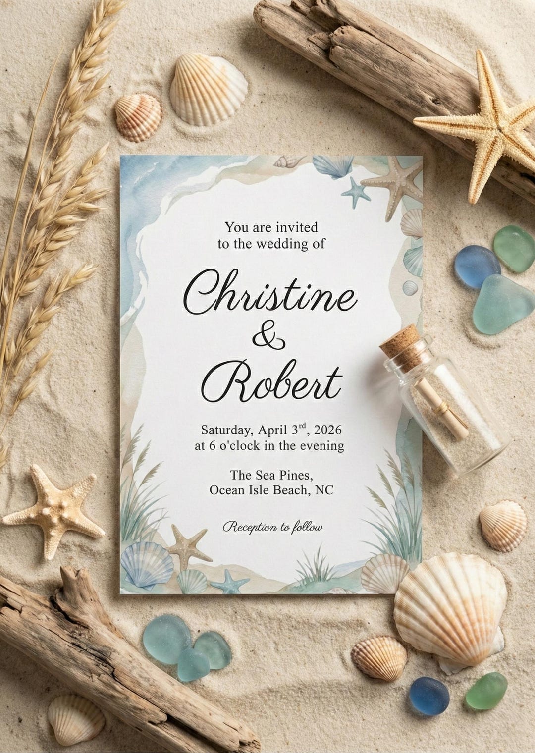 Beach Wedding Invitation Template 5x7 | Nautical Navy Blue Anchor Canva ...