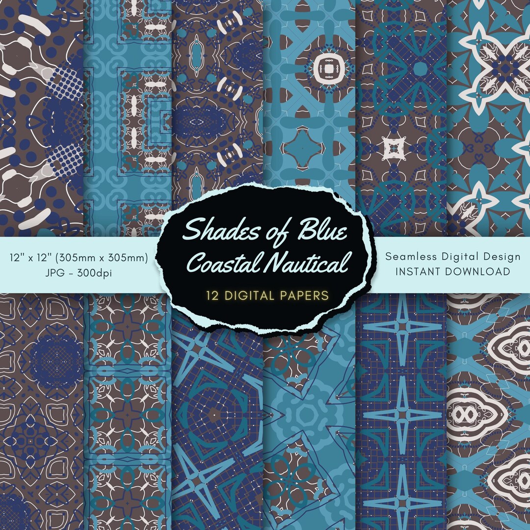 Nautical Digital Paper Pack, Navy, Gray, Taupe, Geometric Patterns ...