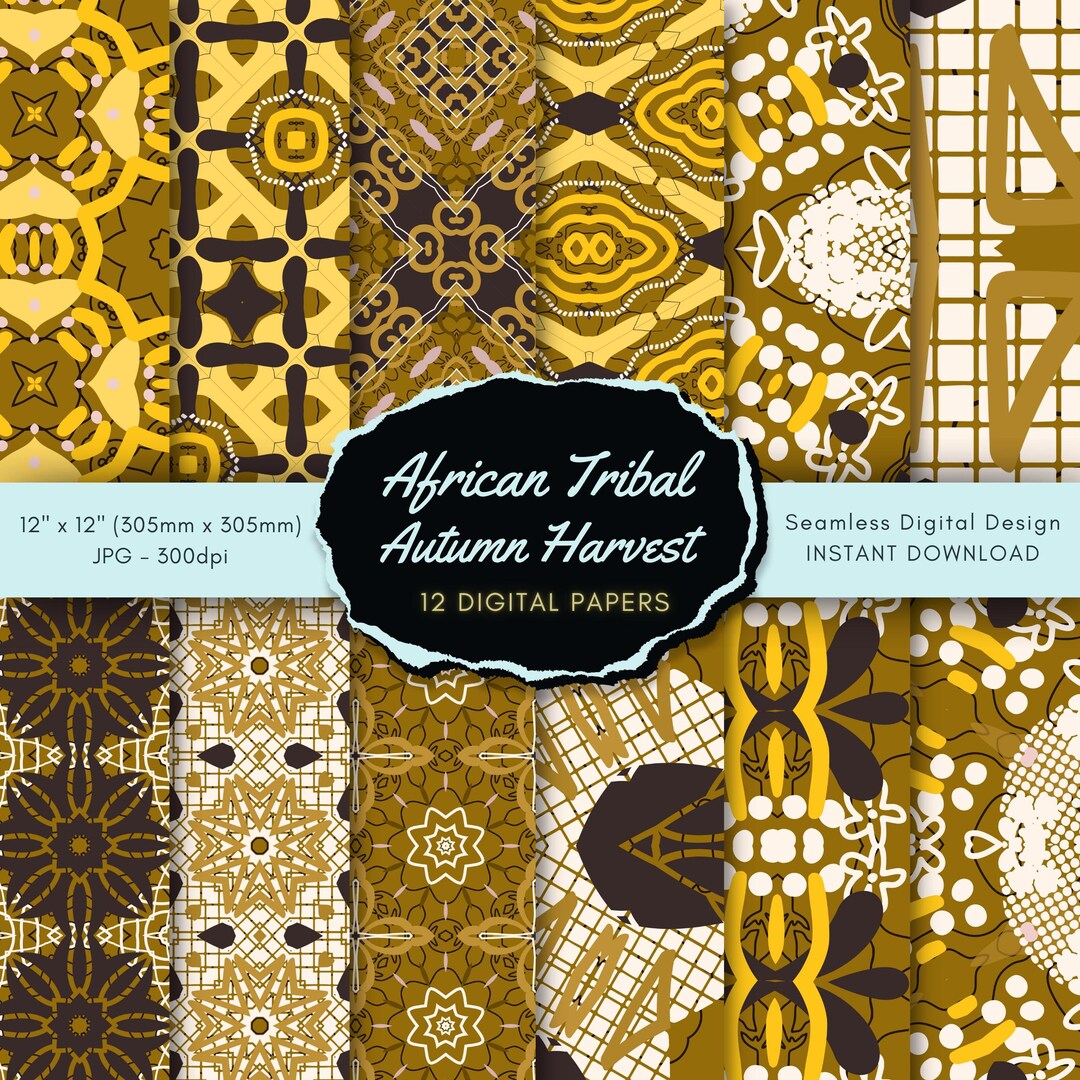 African Tribal Digital Paper Pack, Autumn Colors (instant Download) - Etsy