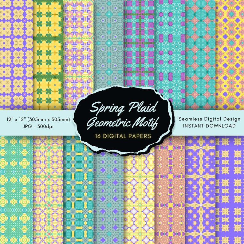 Spring Plaid Digital Paper | Seamless Patterns for Scrapbooks, Invitations, Crafts | Pastel ...