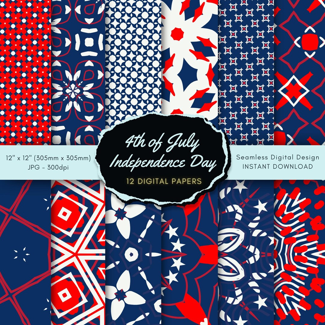 4th of July Seamless Patterns Digital Paper Pack | Red, White & Blue ...