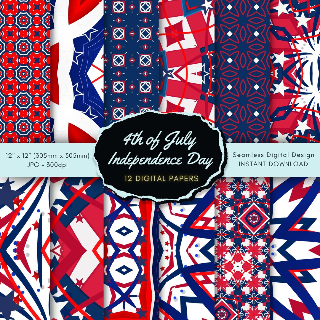 Red, White & Blue Digital Paper Pack | Patriotic Seamless Patterns ...