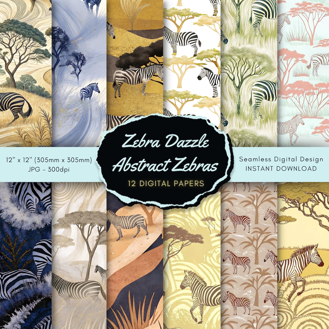 Zebra Digital Paper Pack | Seamless Savannah Backgrounds (digital ...
