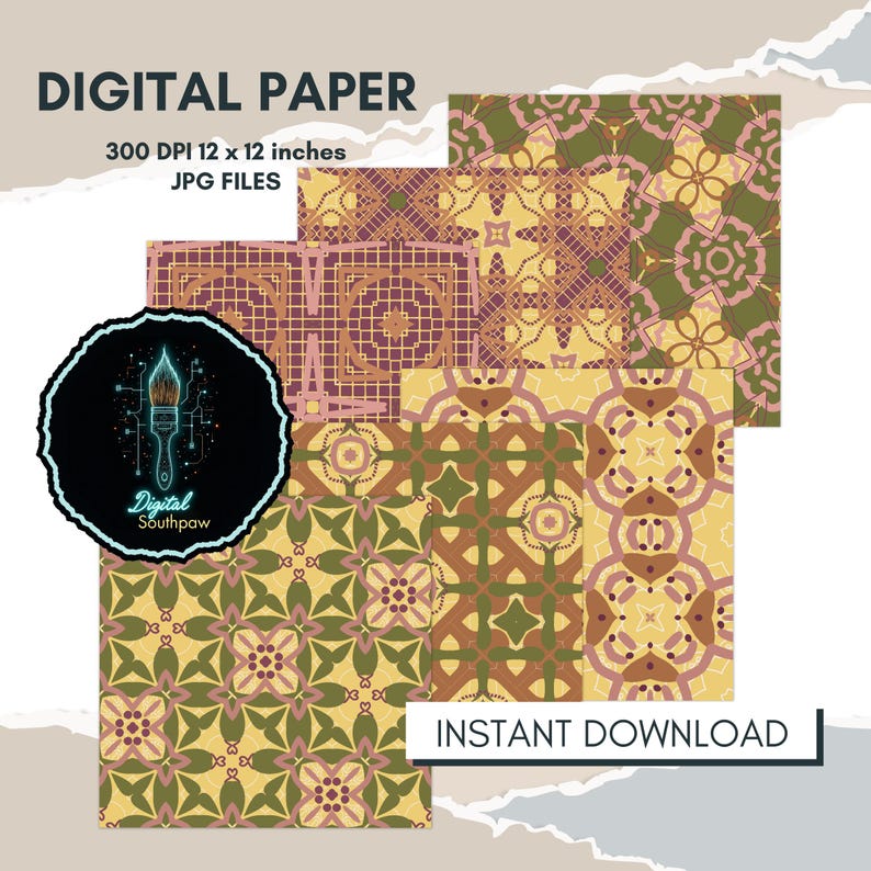 Antique Retro Vibes With Shades of Mauve, Gold and Green Digital Paper ...
