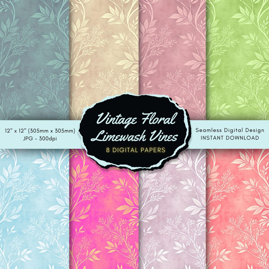 Limewash Vines Digital Paper Pack | Vintage Pastel Botanical ...