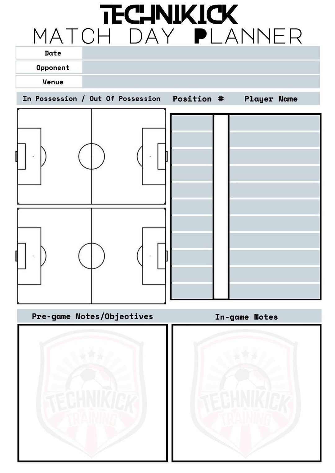 Soccer Football Reusable Training Match Day Tactics Planners Digital ...