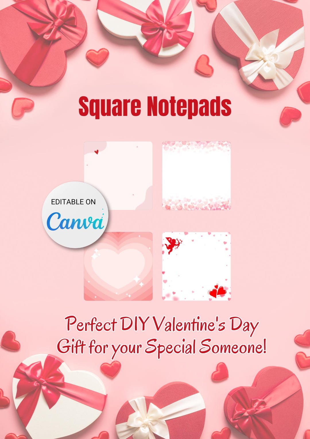 15 Designs Printable Square Notepads Personalized Templates Valentines ...