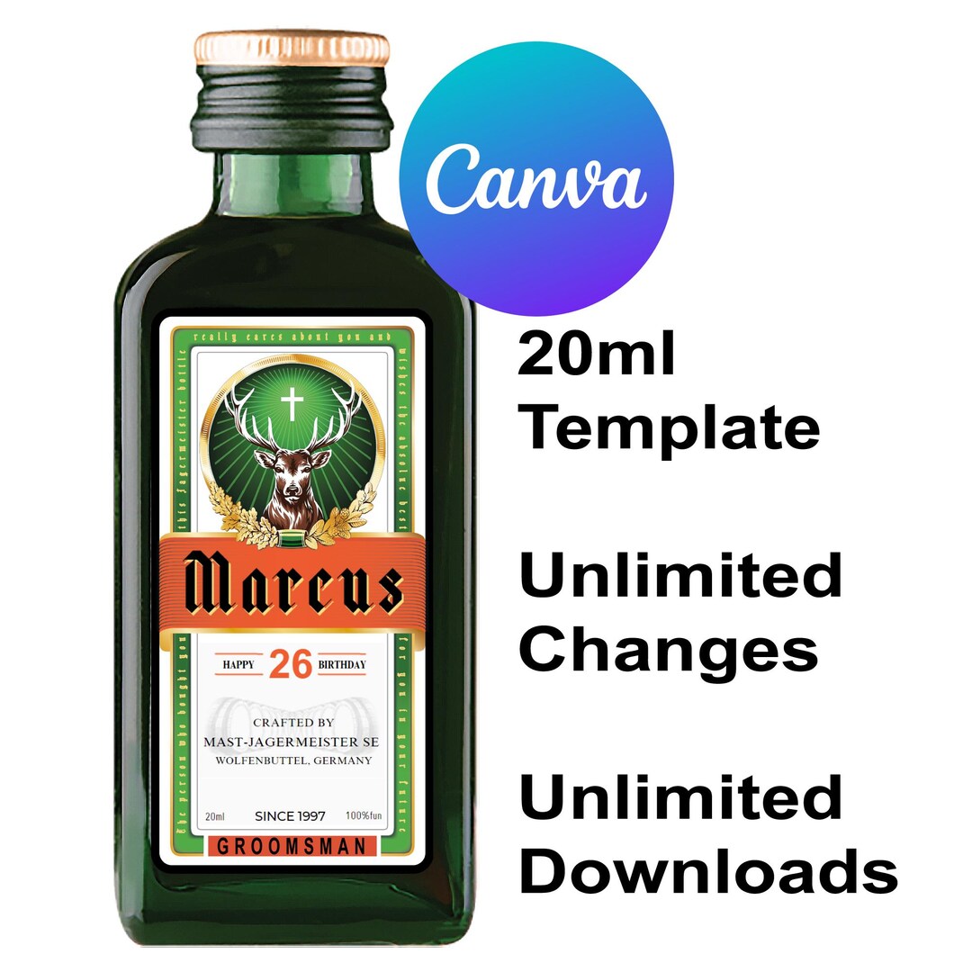 Jagermeister Customized Download 20ml, Printable Jager Label Editable ...