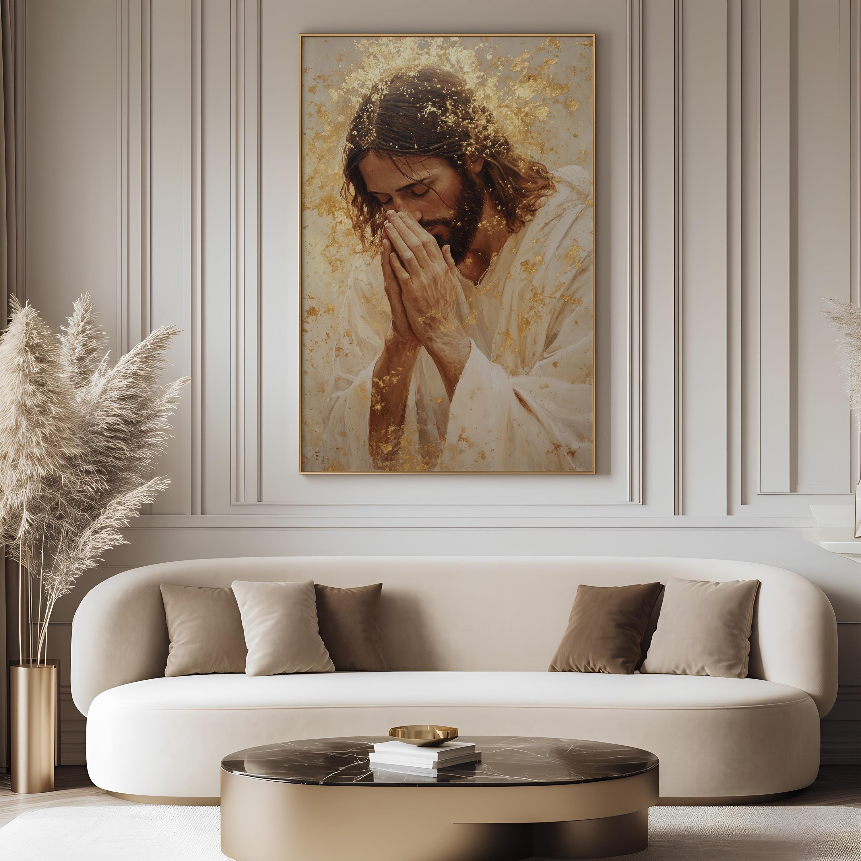 Jesus in Prayer Art: Gold Flakes Christian Print (digital Download) - Etsy