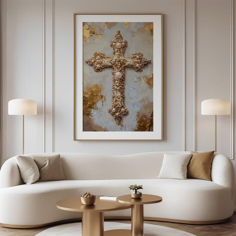 Gold Beaded Cross: Christian Wall Art (digital Download) - Etsy