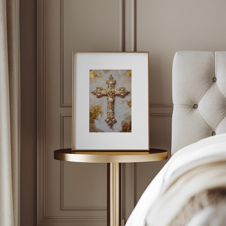 Gold Beaded Cross: Christian Wall Art (digital Download) - Etsy