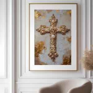Gold Beaded Cross: Christian Wall Art (digital Download) - Etsy