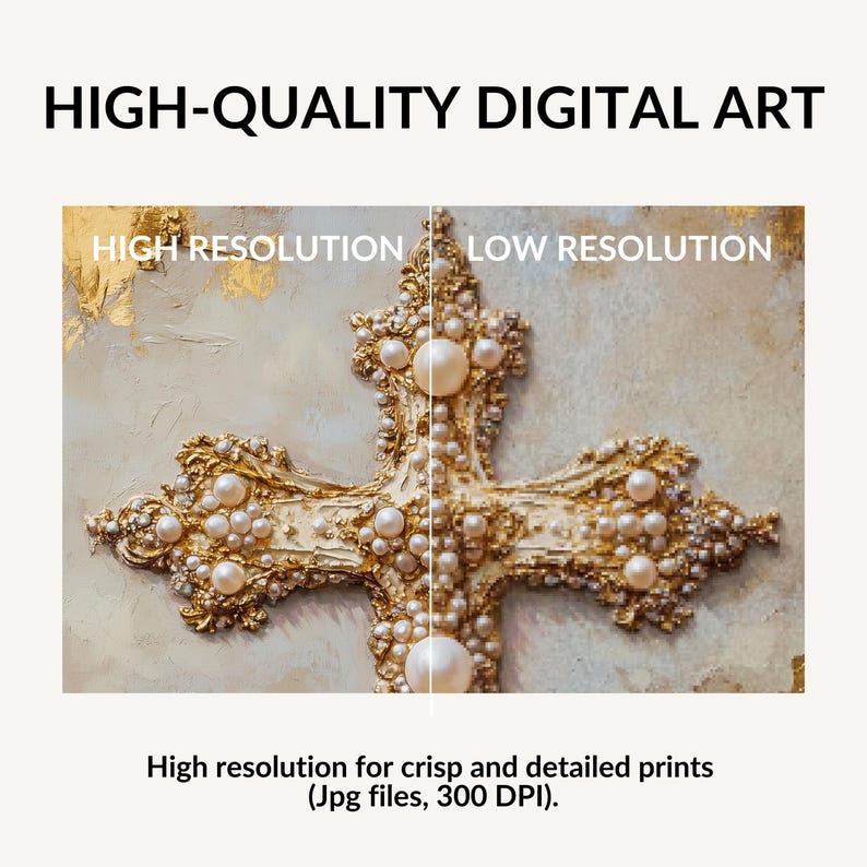 Gold Beaded Cross: Christian Wall Art (digital Download) - Etsy