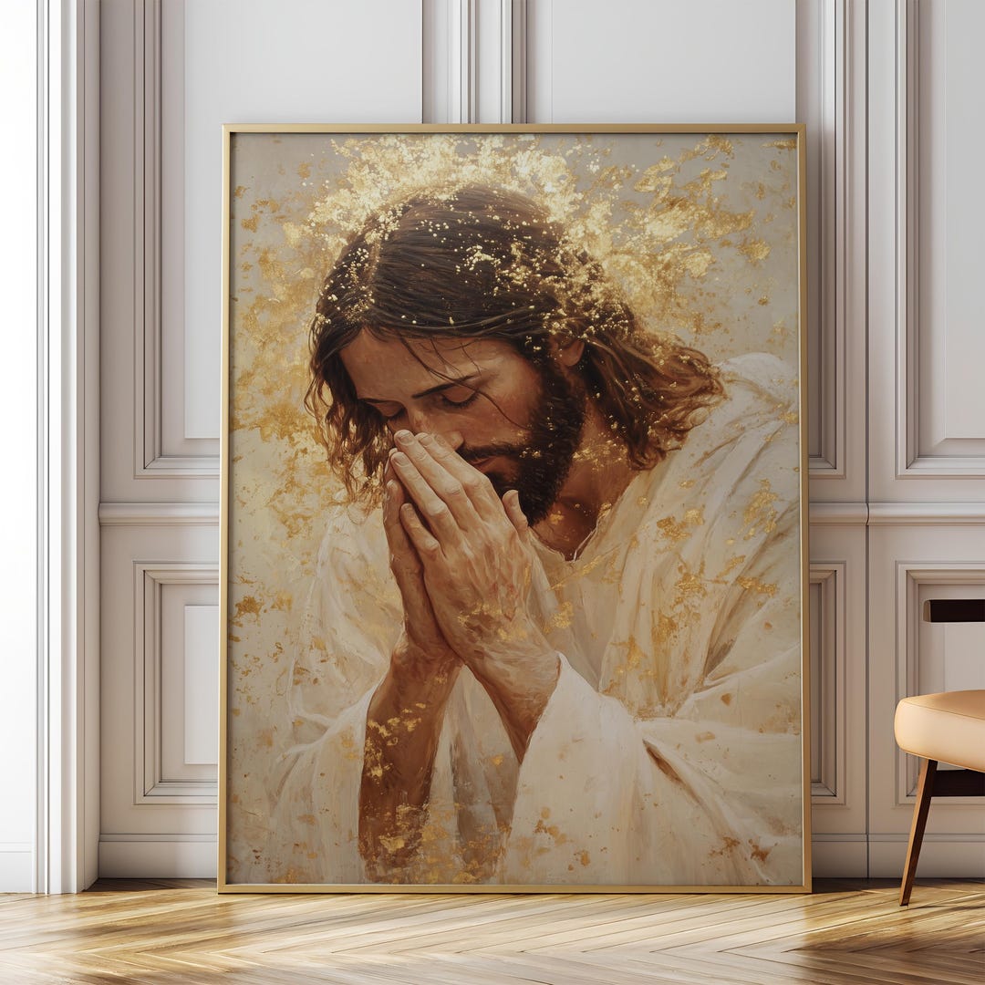 Jesus in Prayer Art: Gold Flakes Christian Print (digital Download) - Etsy