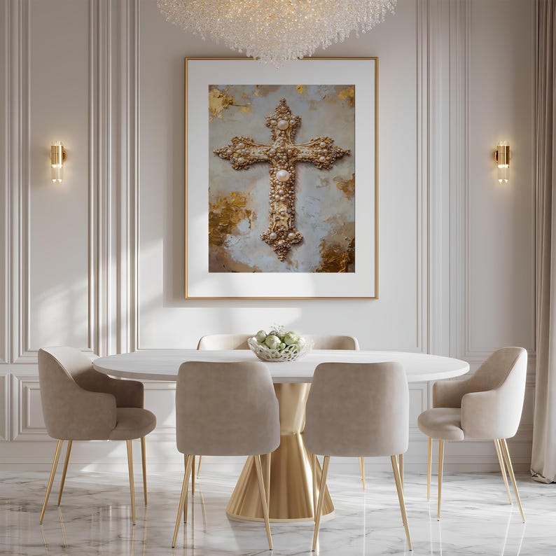 Gold Beaded Cross: Christian Wall Art (digital Download) - Etsy