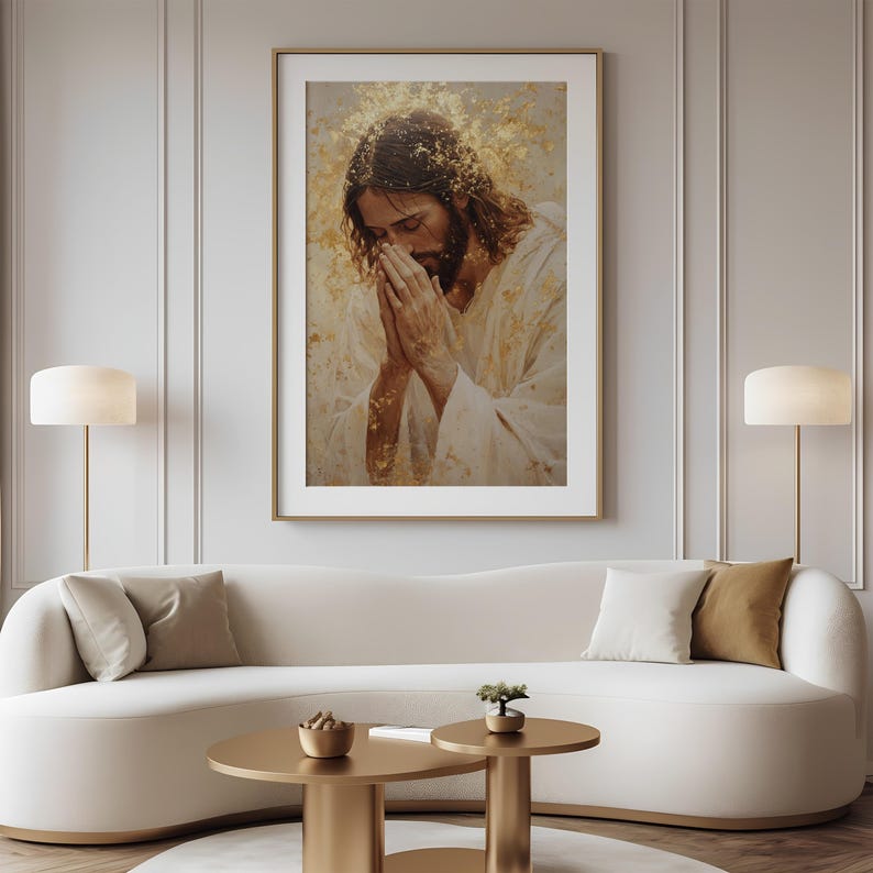 Jesus in Prayer Art: Gold Flakes Christian Print (digital Download) - Etsy