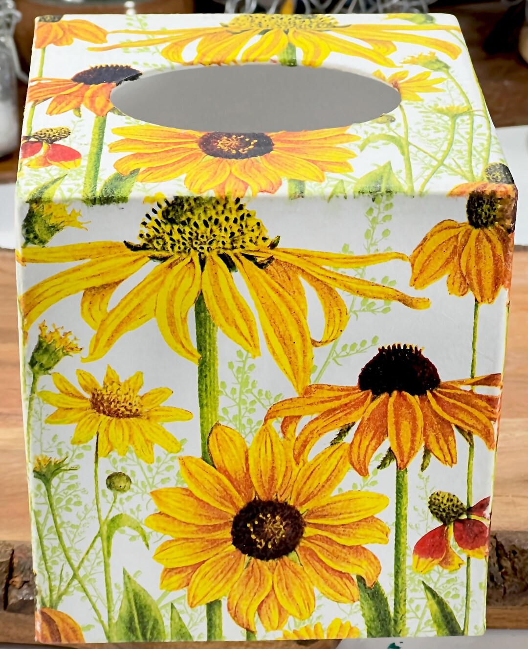Handcrafted Decoupage Tissue Box Cover: Spring Summer Fall Sunny ...