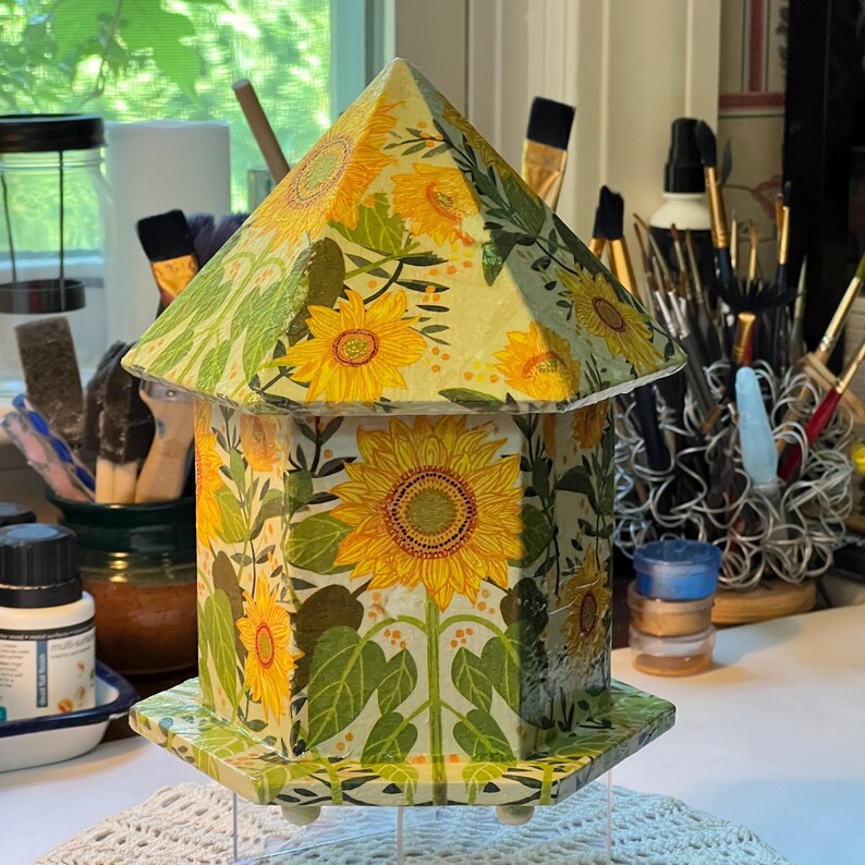 Handcrafted Decoupage 9" Octagonal Birdhouse: Sunflower Folk Art - Etsy