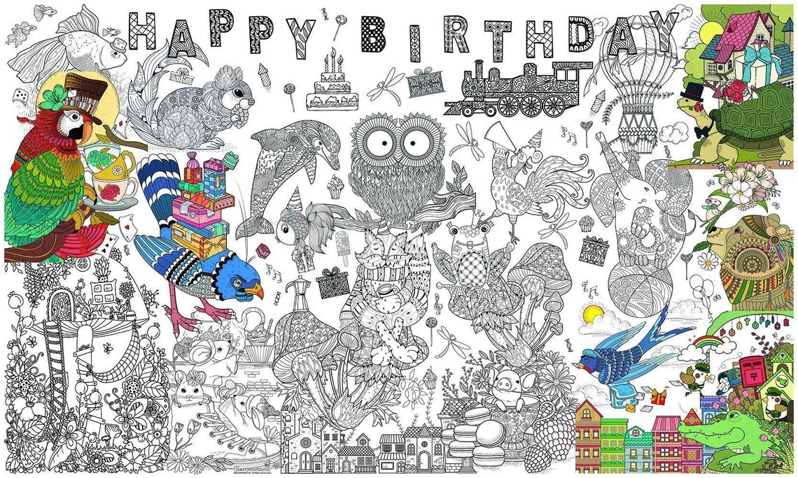 Great2bcolorful Huge Coloring Posters - Happy Birthday - Etsy