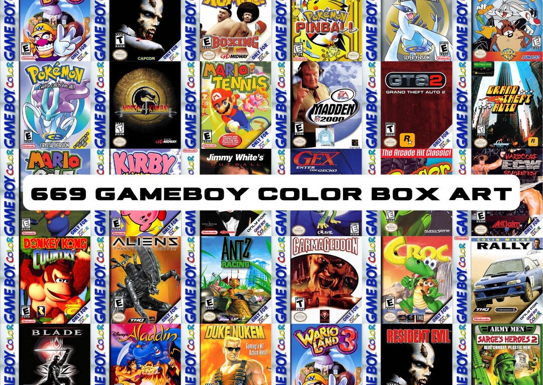 669 Digital Nintendo Gameboy Color Box Art, PNG Bundle, Cool, Nostalgic ...