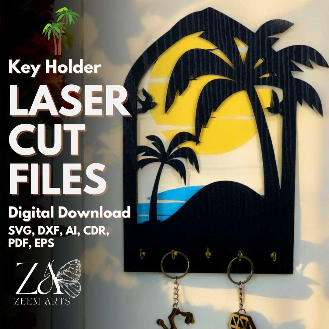 Laser Cut Files Sunset Palm Trees Wall Art Key Holder for Glowforge ...