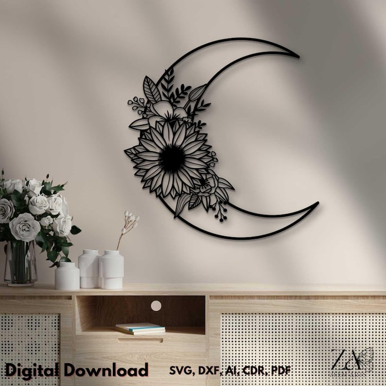 Crescent Moon Wall Art: Laser Cut Files for CNC, Glowforge (digital ...