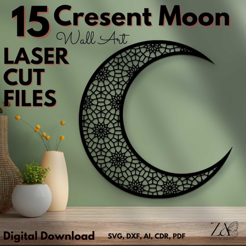 Crescent Moon Wall Art: Laser Cut Files for CNC, Glowforge (digital ...