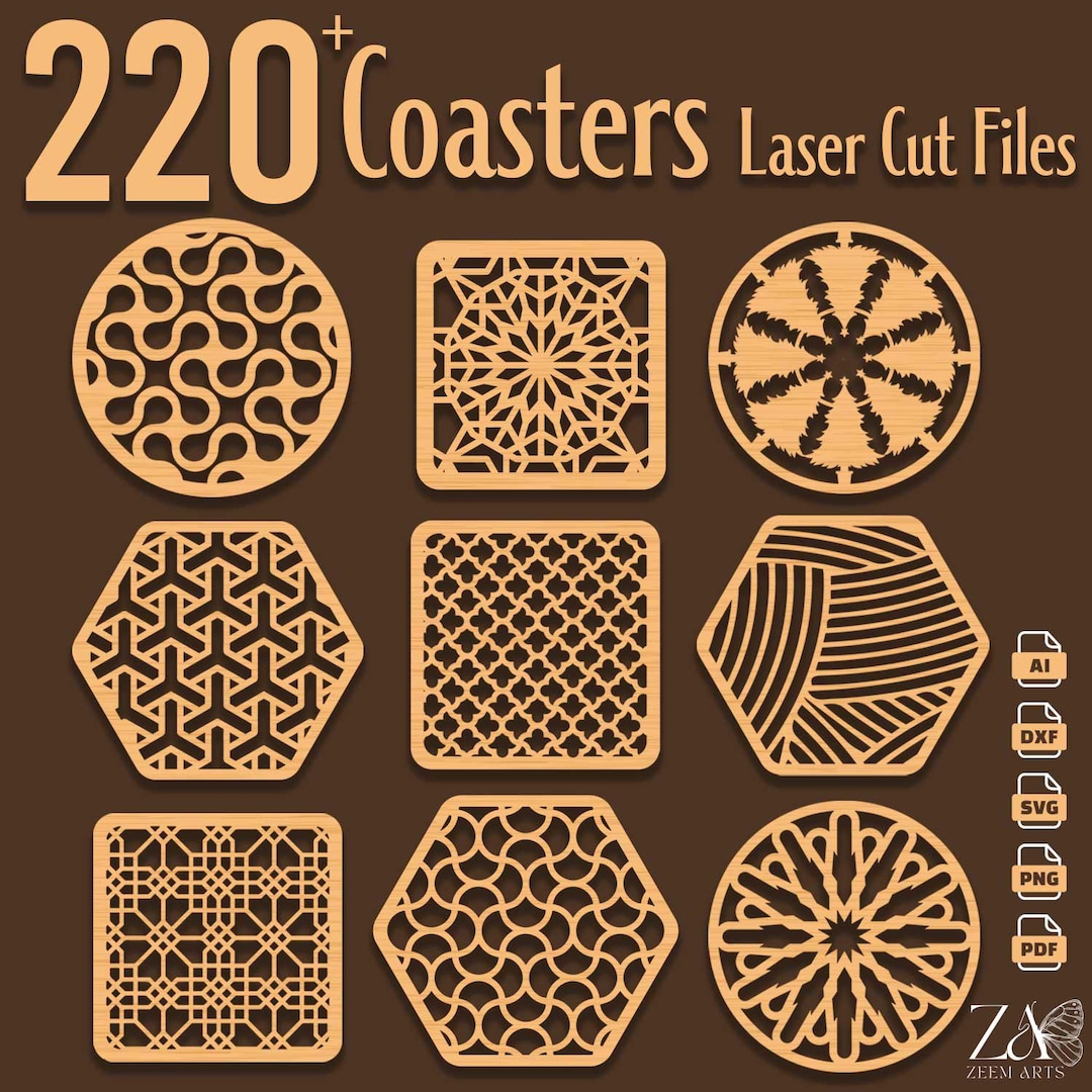 Mega Bundle 220 Coasters SVG Files & Laser Cut Files for Glowforge, CNC ...