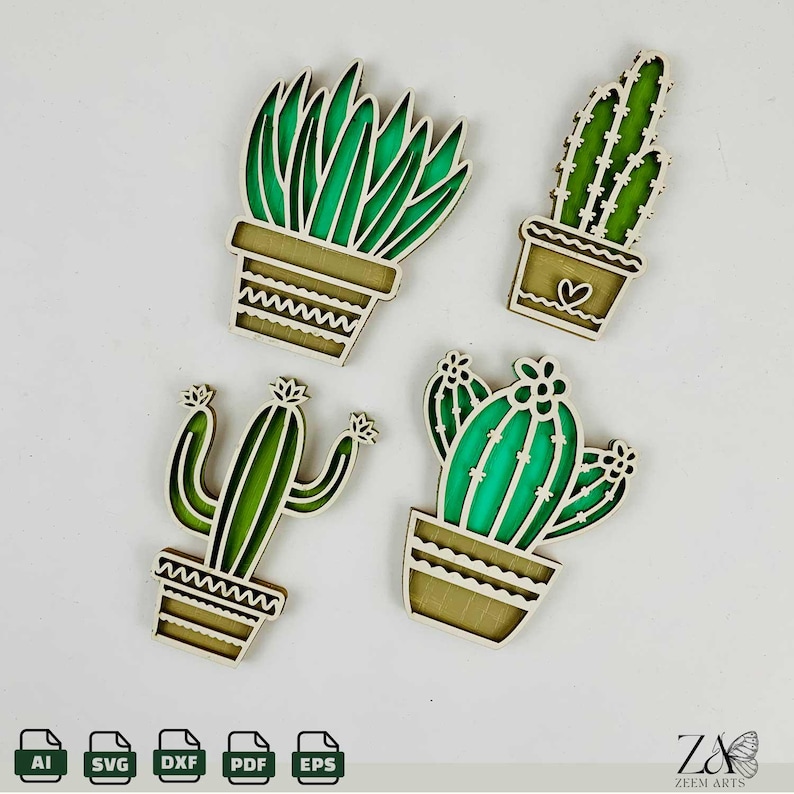 Cactus Succulents Fridge Magnets Laser Cut Files (SVG, DXF, PDF) - Etsy