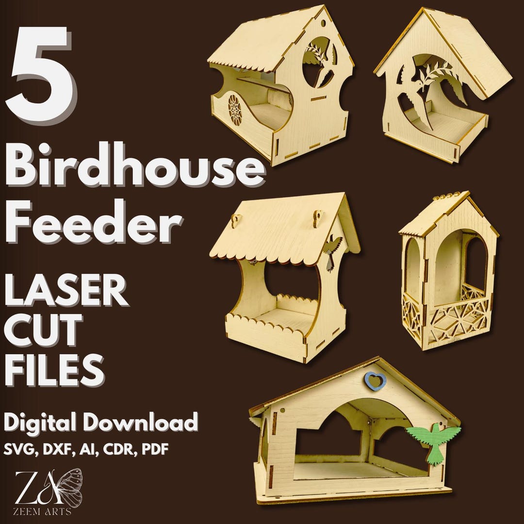 5 Bird Feeder House Laser Cut Files & SVG Files Templates for Glowforge ...