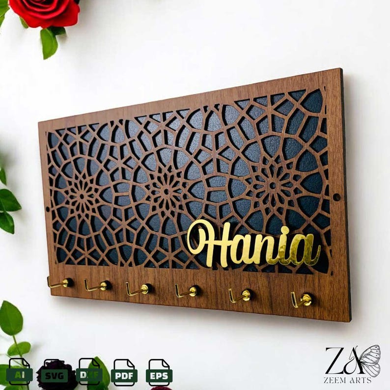 Rectangular Key Holder Laser Cut Files: Geometric SVG Template (digital ...