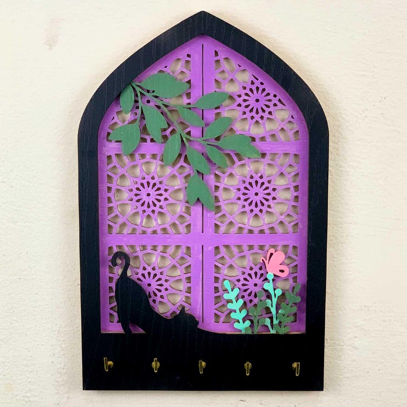 Laser Cut Files Cat in a Window Wall Art Arch Key Holder for Glowforge ...