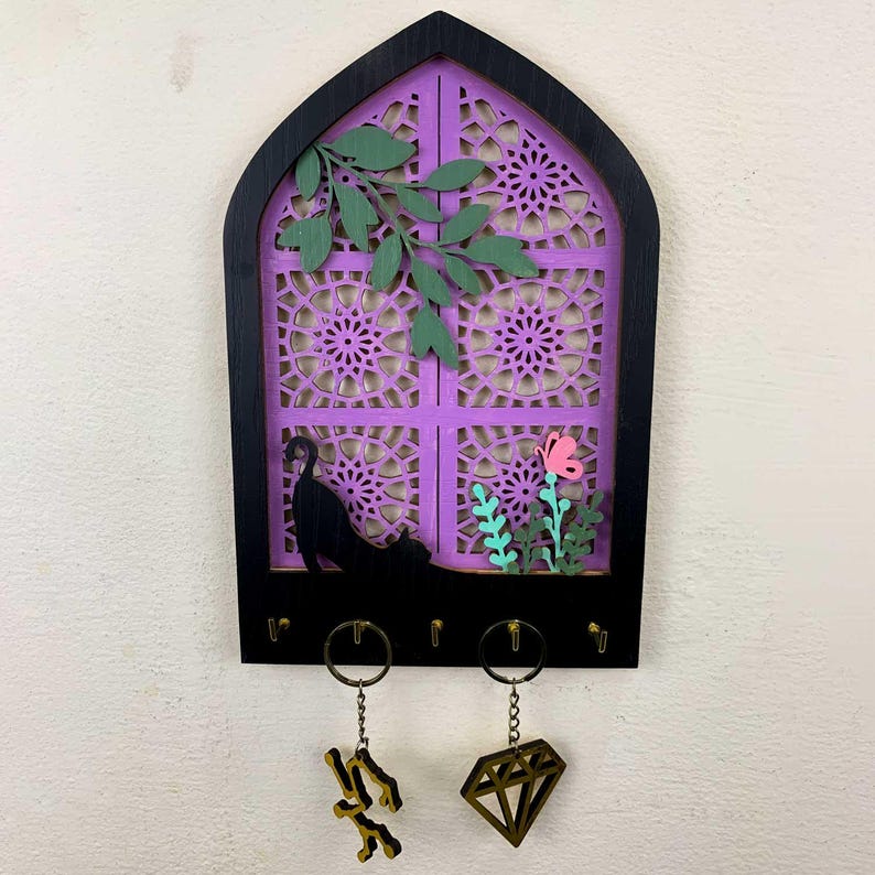 Laser Cut Files Cat in a Window Wall Art Arch Key Holder for Glowforge ...