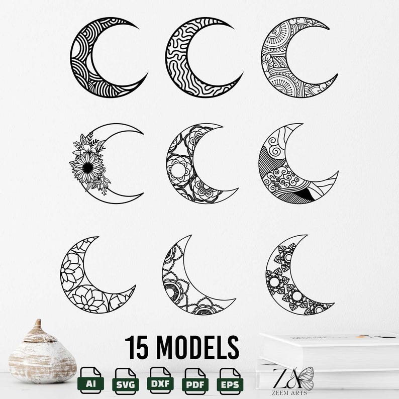 Crescent Moon Wall Art: Laser Cut Files for CNC, Glowforge (digital ...