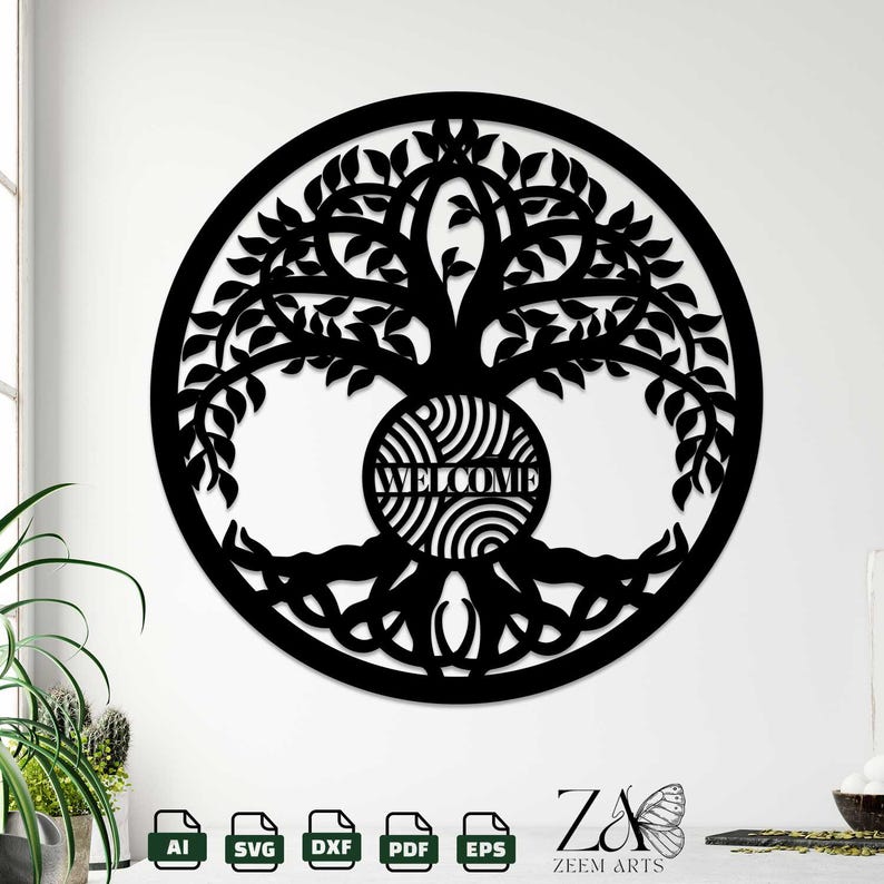 Tree of Life Split Monogram Welcome Sign SVG Files & Laser Cut Files ...