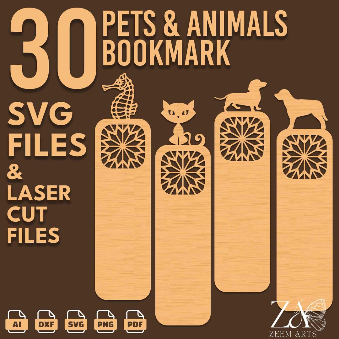 30 Pets Animals Bookmark SVG Files & Laser Cut Files for Glowforge, CNC ...