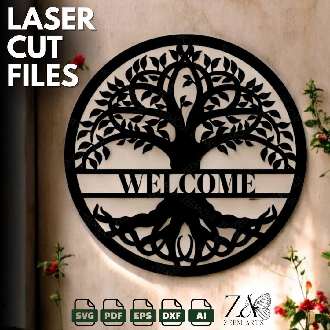 Tree of Life Split Monogram Welcome Sign SVG Files & Laser Cut Files ...