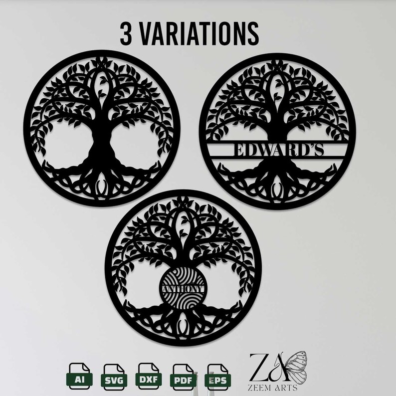 Split Monogram Welcome Sign Laser Cut Files: Tree of Life, Swirls (SVG ...