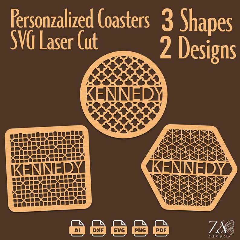 Personalized Coasters SVG Laser Cut Files for CNC, Glowforge (digital ...