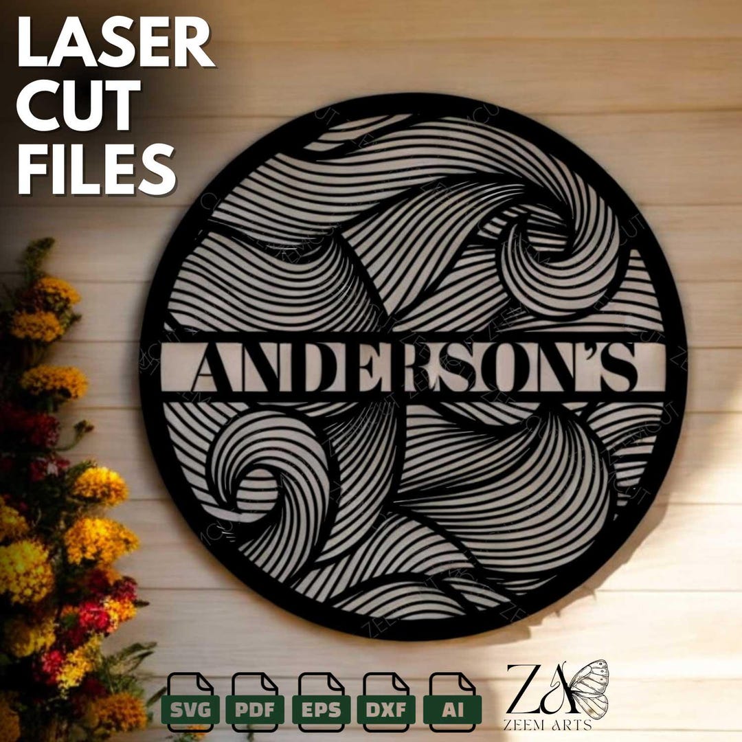 Round Geometric Split Monogram Welcome Sign SVG Files & Laser Cut Files ...