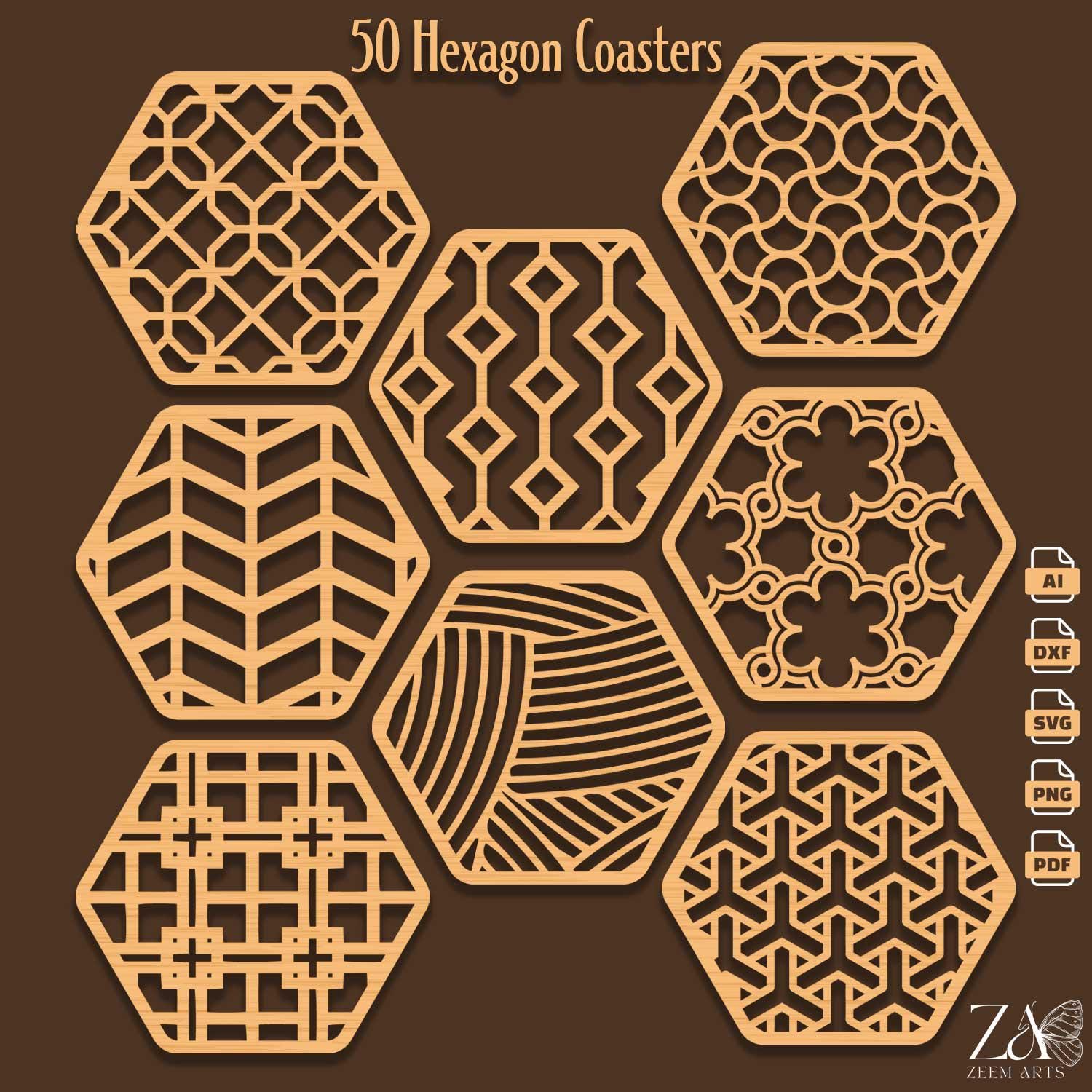 220 Coasters SVG Laser Cut Files: Round, Hexagon, Square (digital ...
