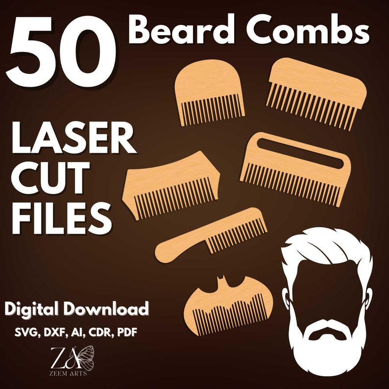 50 Beard Comb SVG Files & Laser Cut Files Template for Glowforge, CNC ...