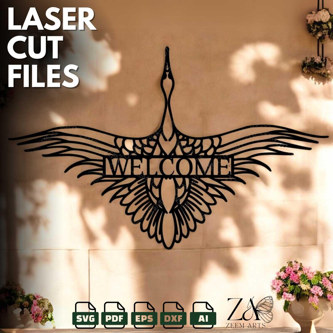 Flying Bird Welcome Sign SVG Laser Cut File: Split Monogram Template - Etsy