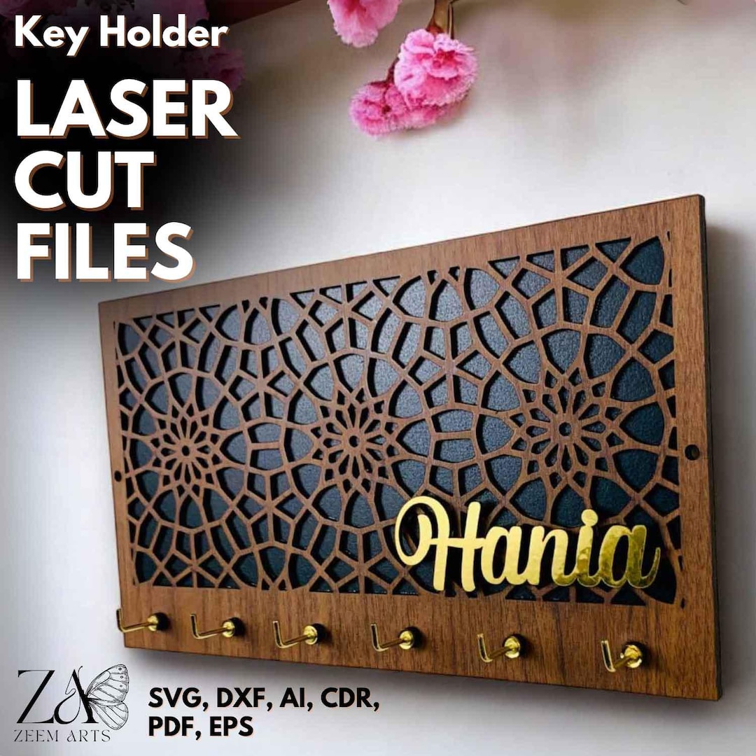 Rectangular Key Holder Laser Cut Files: Geometric SVG Template (digital ...