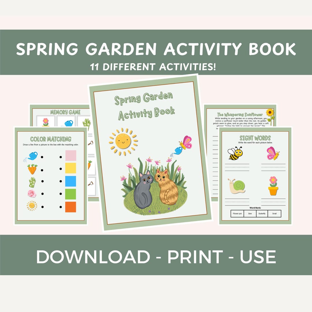 Spring Kids Activity Book Kids Gardening Counting and Matching ...