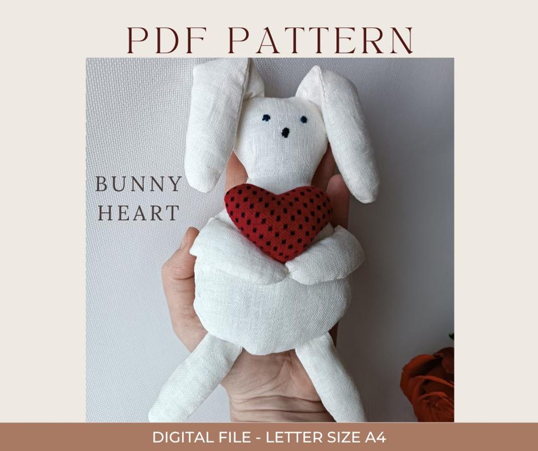 Bunny Sewing PDF Pattern, Rabbit Sewing PDF Pattern, Bunny With Heart ...