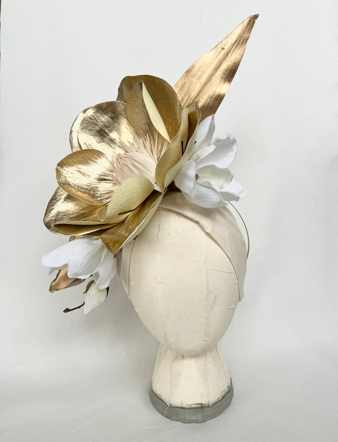 Giant Gold Magnolia and Banana Leaf With White Magnolias Fascinator - Etsy