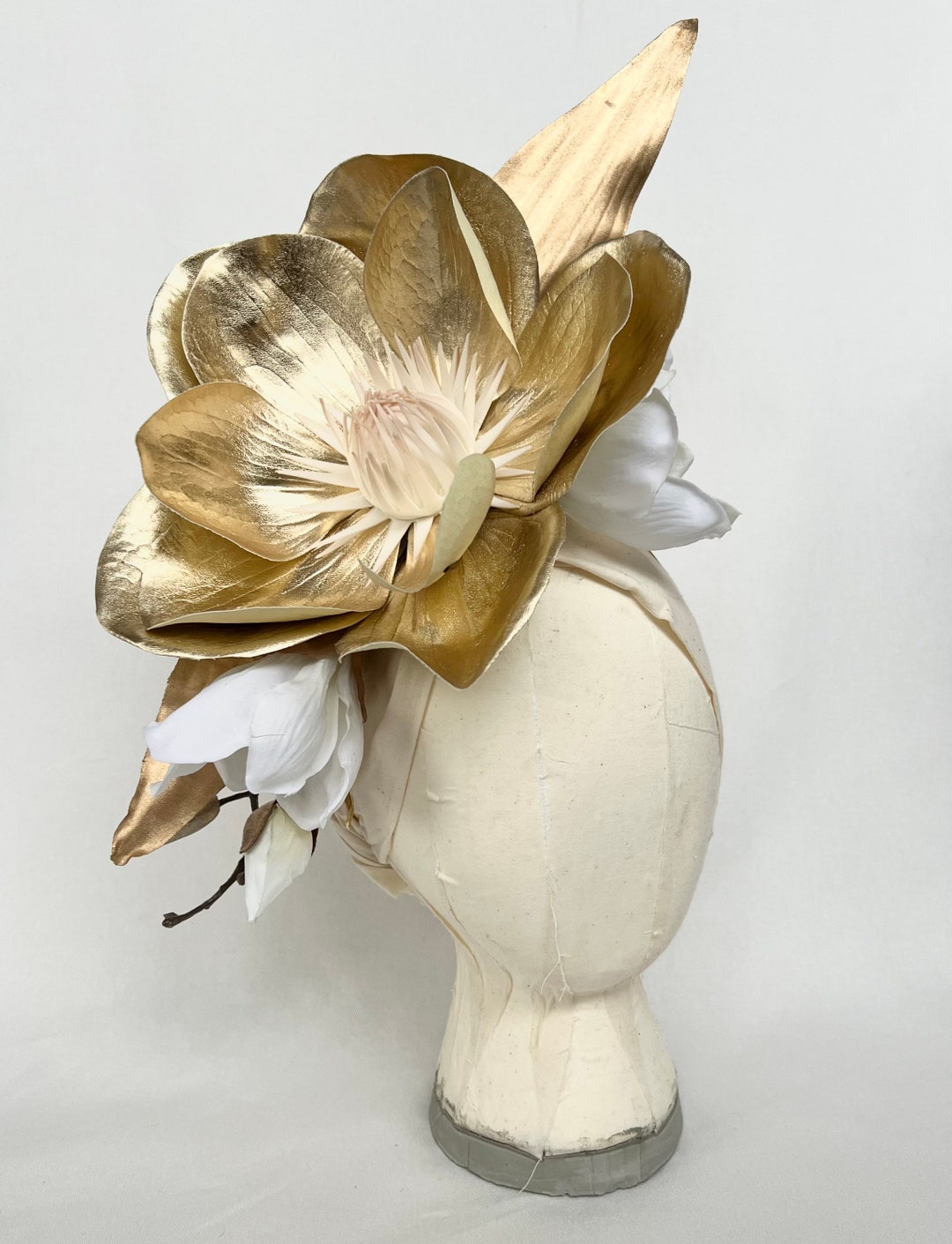 Giant Gold Magnolia and Banana Leaf With White Magnolias Fascinator - Etsy