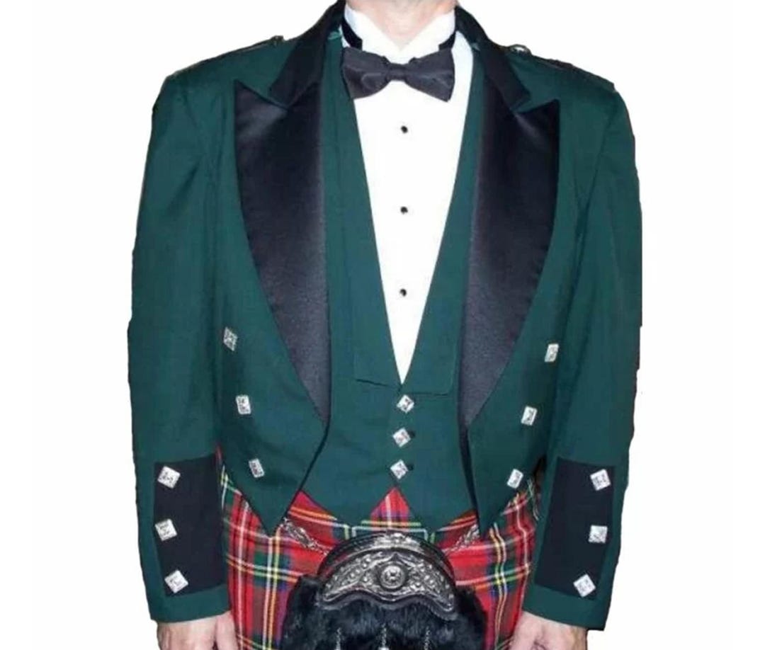 Green Scottish Prince Charlie Kilt Jacket With Waistcoat: Handmade ...